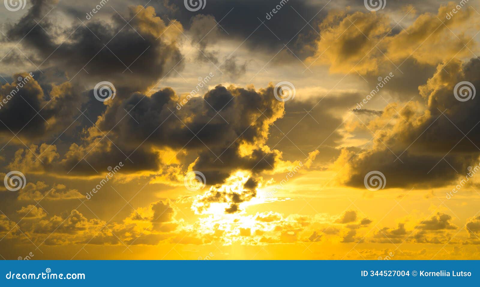 Dramatic Sky and Sun Rays. Stormy Cloud Sky. Clouds Above Ocean. Dark ...