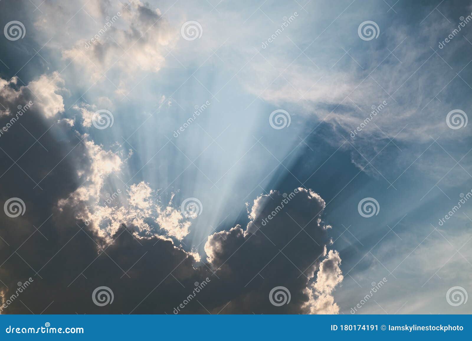 Dramatic Sky with the Sunbeam when Sunset Stock Image - Image of people ...