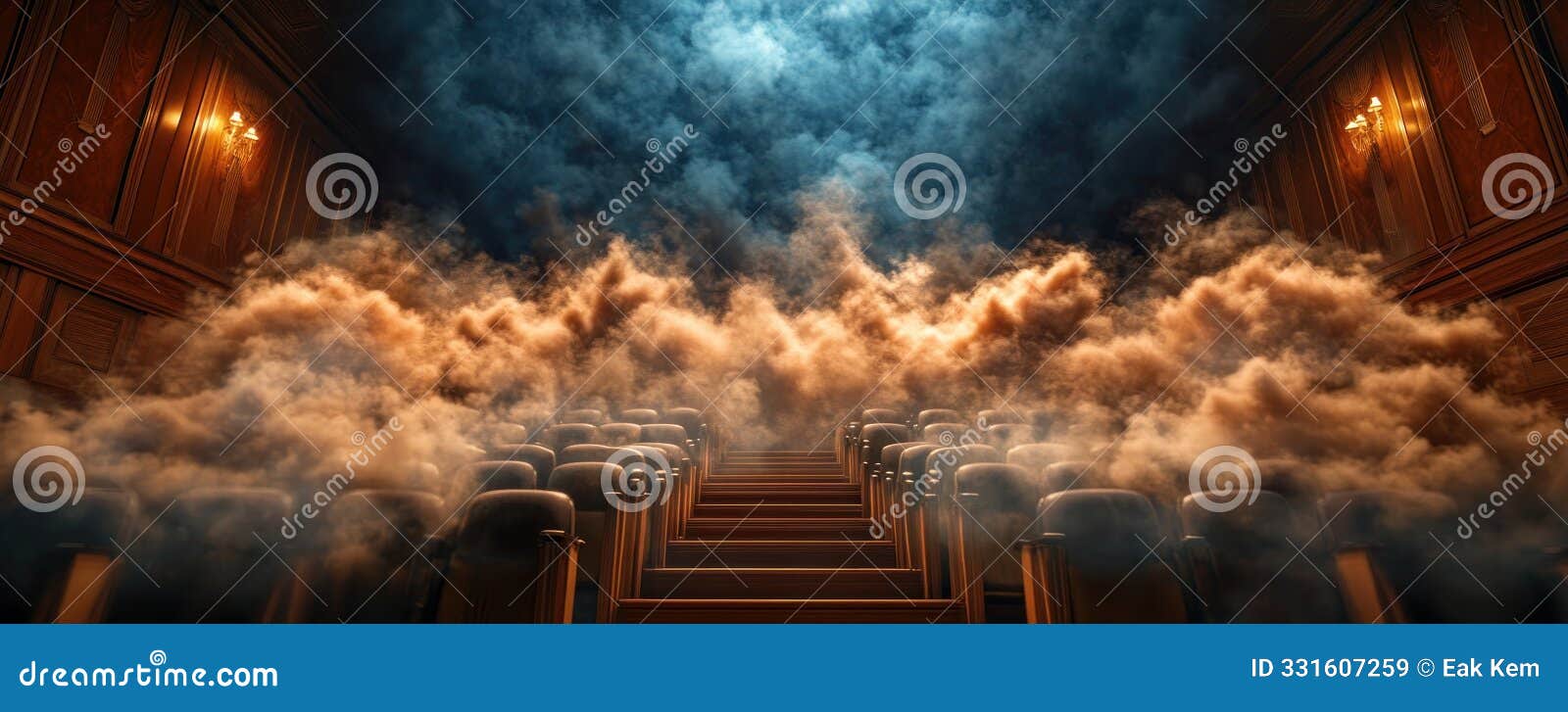 Dramatic Smoke Effect in Classic Auditorium, Stage Set for Presentation ...