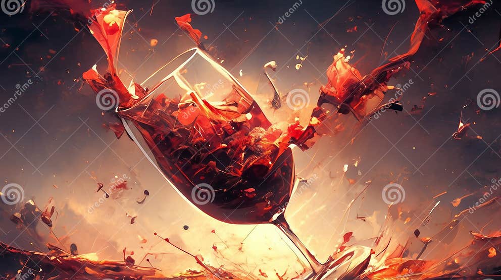 Dramatic Splash of Red Wine in a Glass Stock Illustration ...