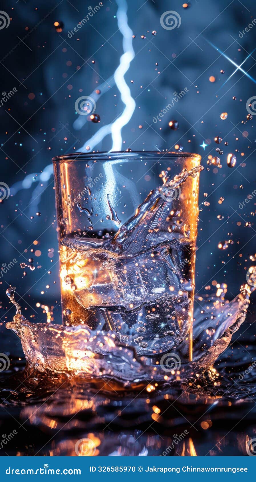 Dramatic Splash of Water in a Glass with Lightning in the Background ...