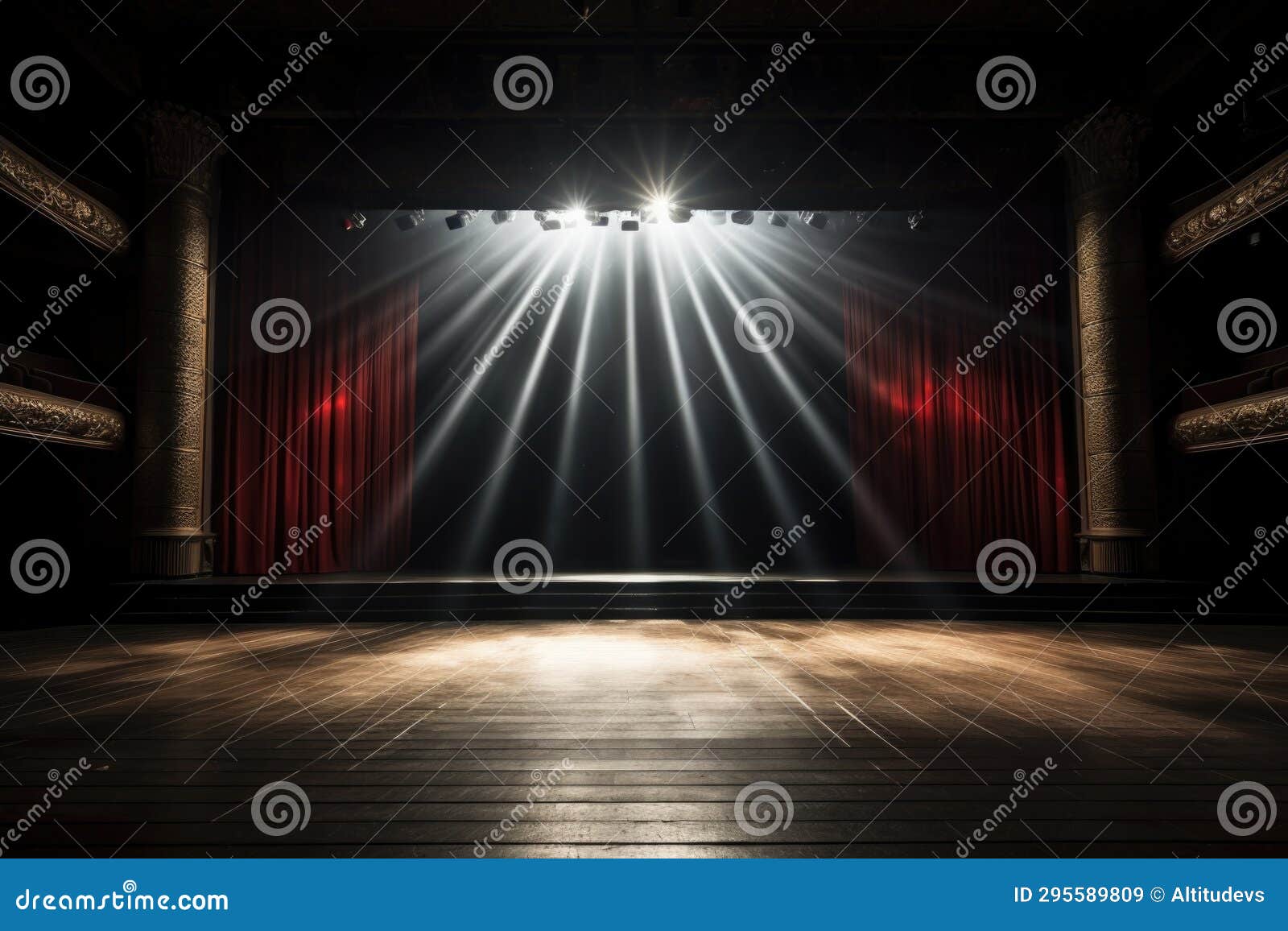 Dramatic Spotlight Shining on an Empty Theater Stage Stock Image ...