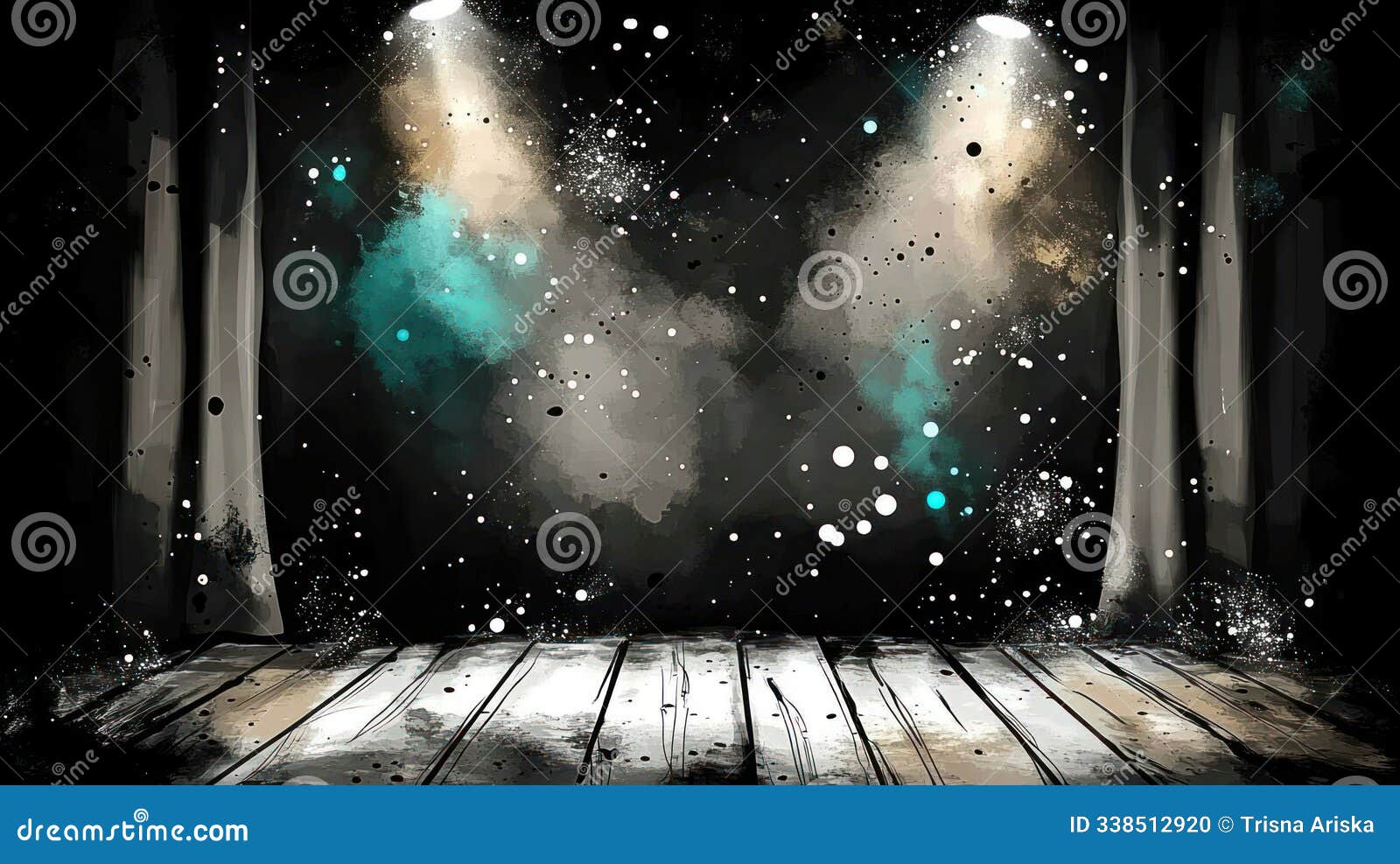 A Dramatic Stage Backdrop with Colorful Splashes and Lighting Effects ...