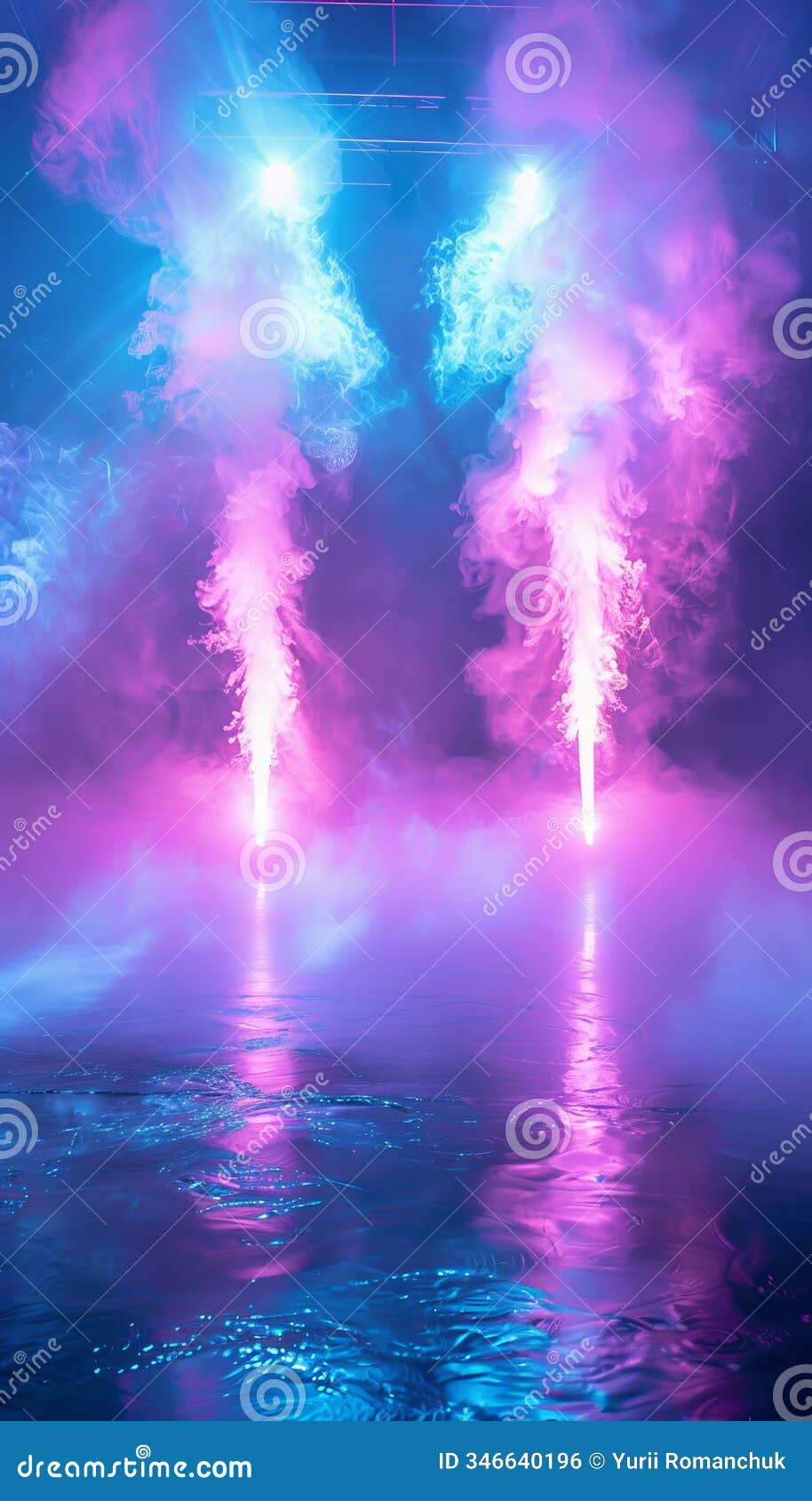 Dramatic Stage Design Featuring Vibrant Pink and Blue Spotlights ...