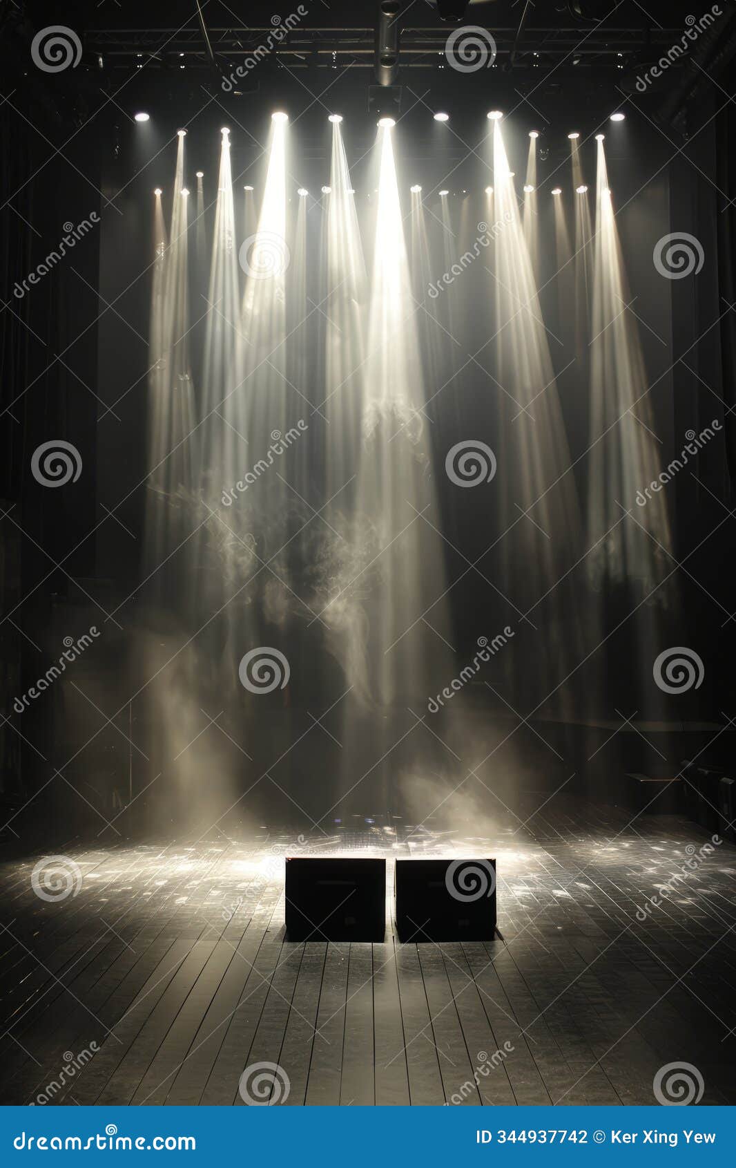 Dramatic Stage Lighting with Smoke Effects and Empty Stage Stock ...