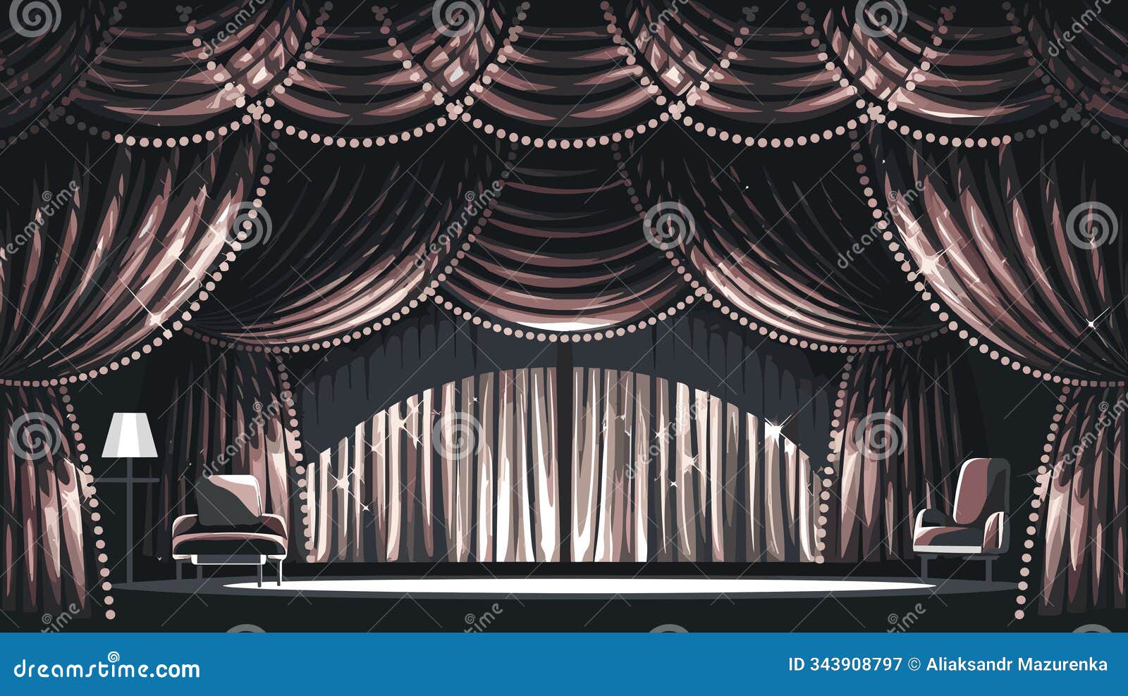 Dramatic Stage Setting with Shimmering Drapes in Deep Hues, Catching ...