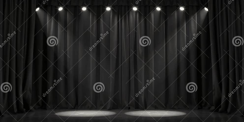 Dramatic Stage Setup with Spotlight on a Theatrical Black Curtain ...