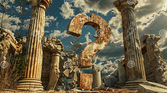Dramatic Stone Question Mark Breaking through Ancient Columns with ...