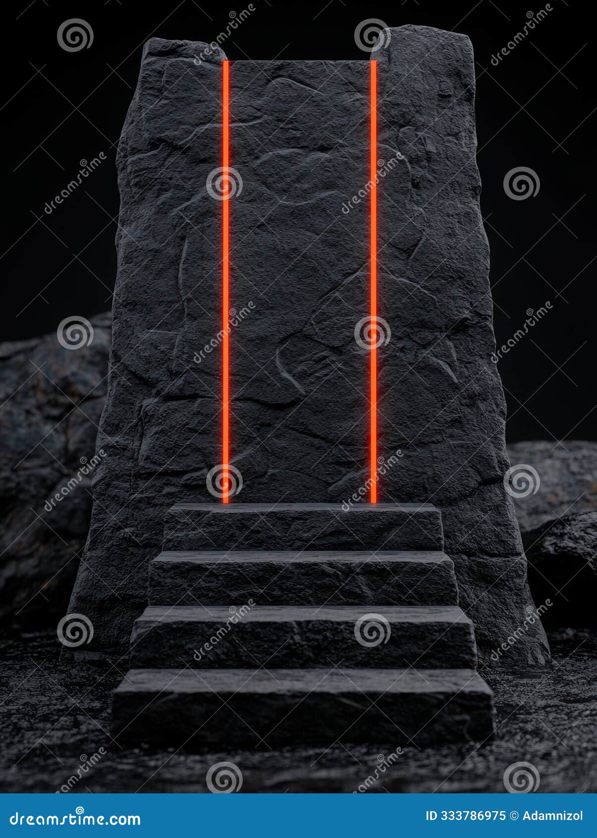 Dramatic Stone Structure with Glowing Red Lines Stock Illustration ...