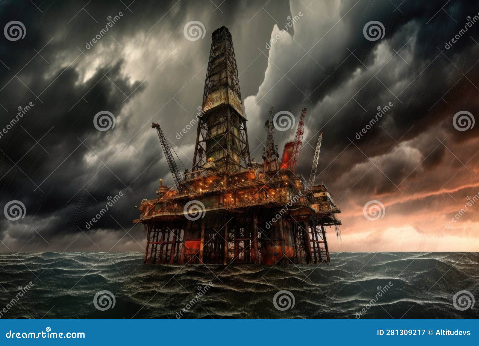 Dramatic Storm Clouds Brewing Above Oil Rig Stock Illustration ...
