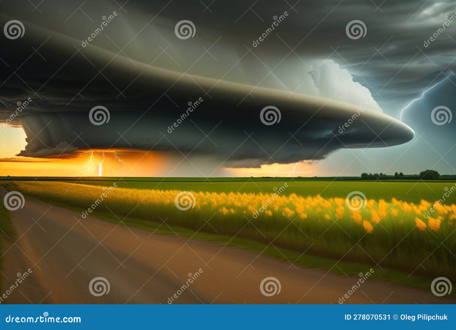 Dramatic Storm Clouds Over the Field Stock Illustration - Illustration ...