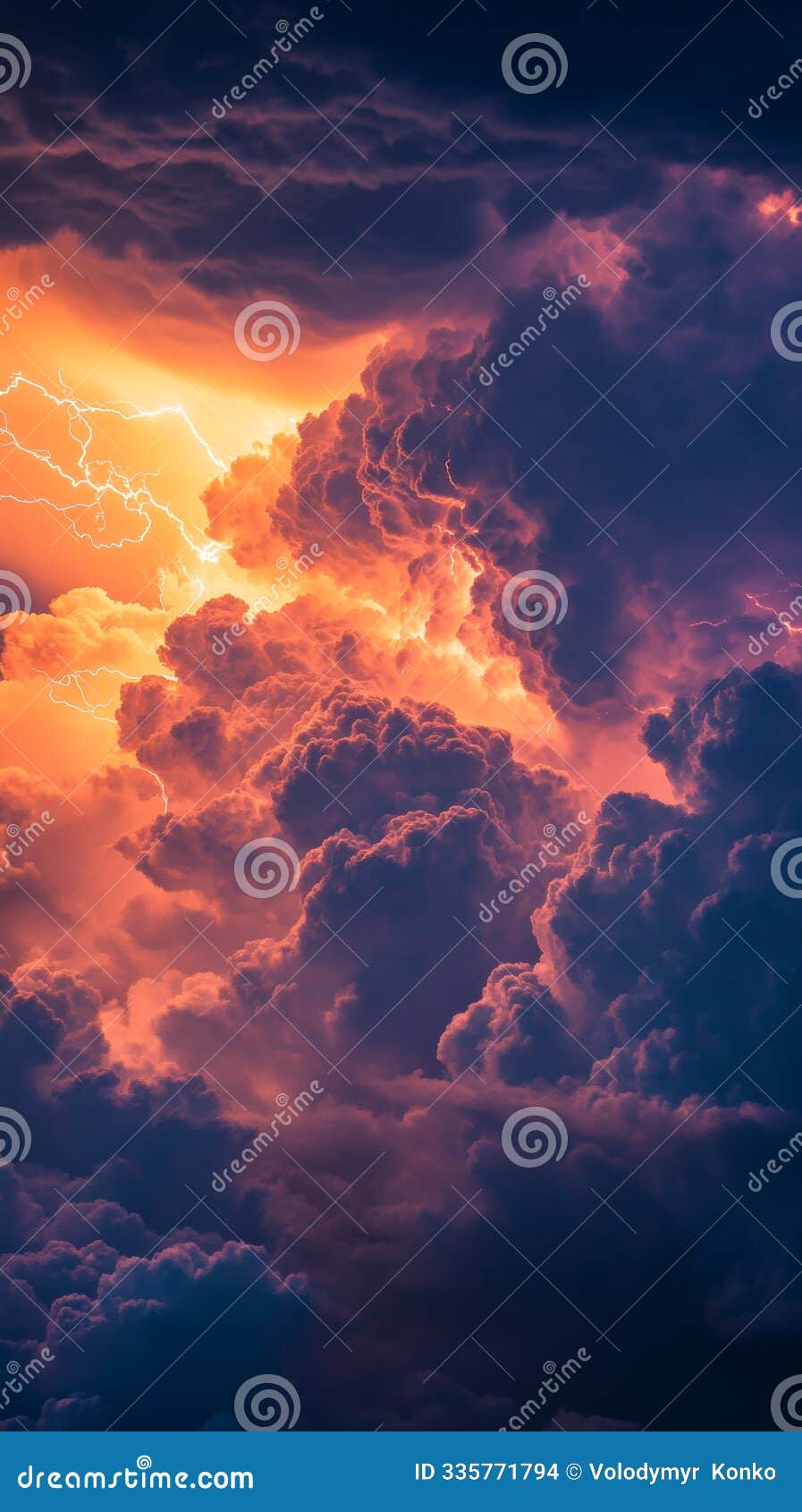 Dramatic Storm Clouds with Lightning, Vertical View. Weather Phenomenon ...