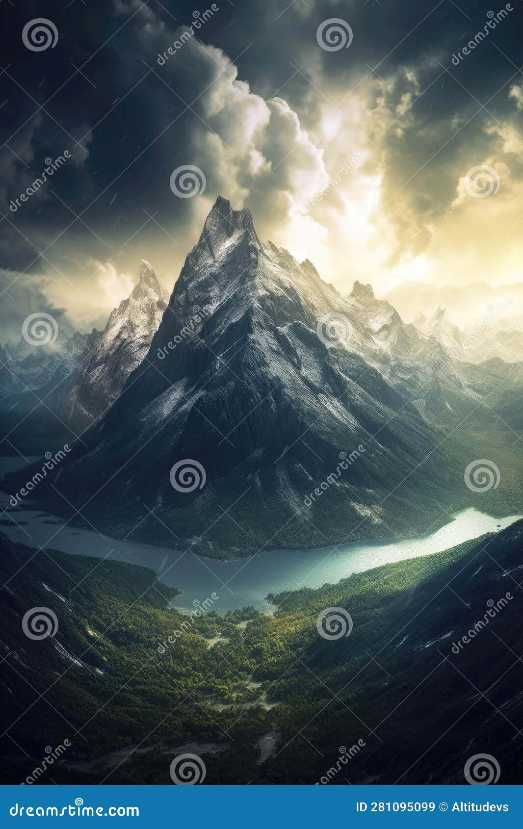 Dramatic Storm Clouds Over a Mountain Range Stock Illustration ...