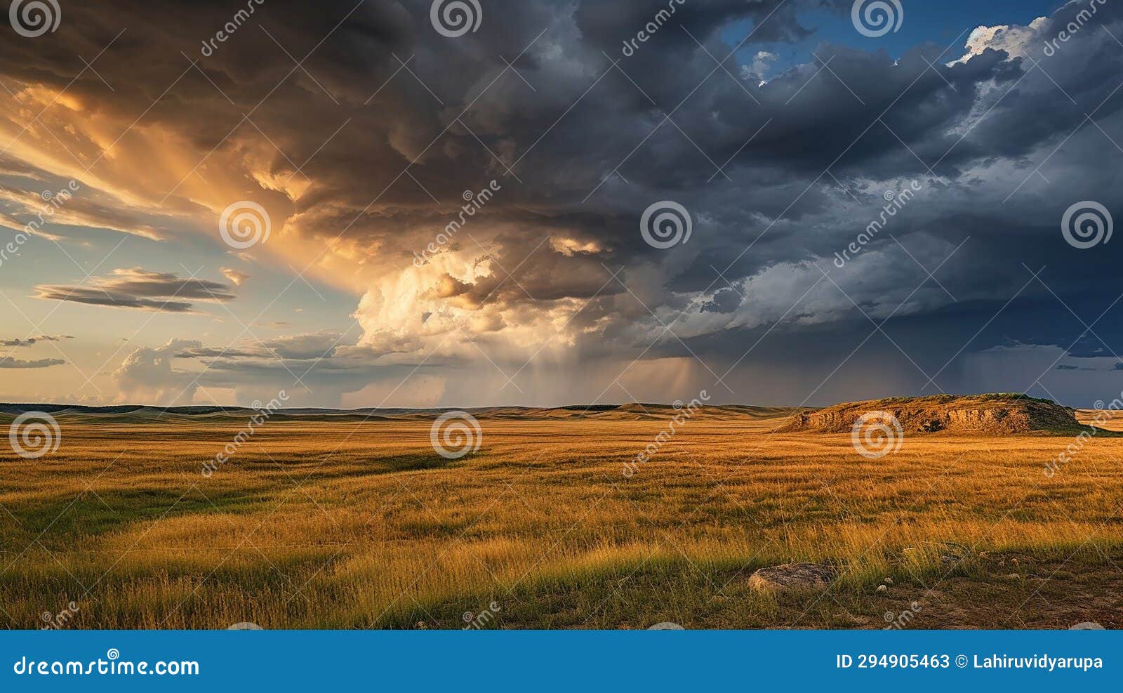 Dramatic Storm Clouds Over the Prairie Stock Illustration ...
