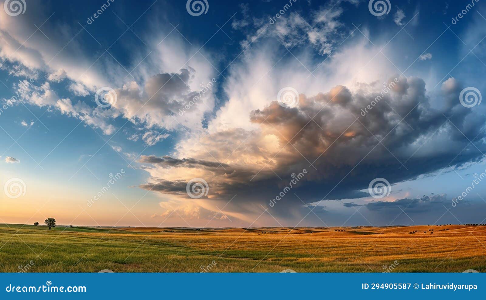 Dramatic Storm Clouds Over the Prairie Stock Illustration ...
