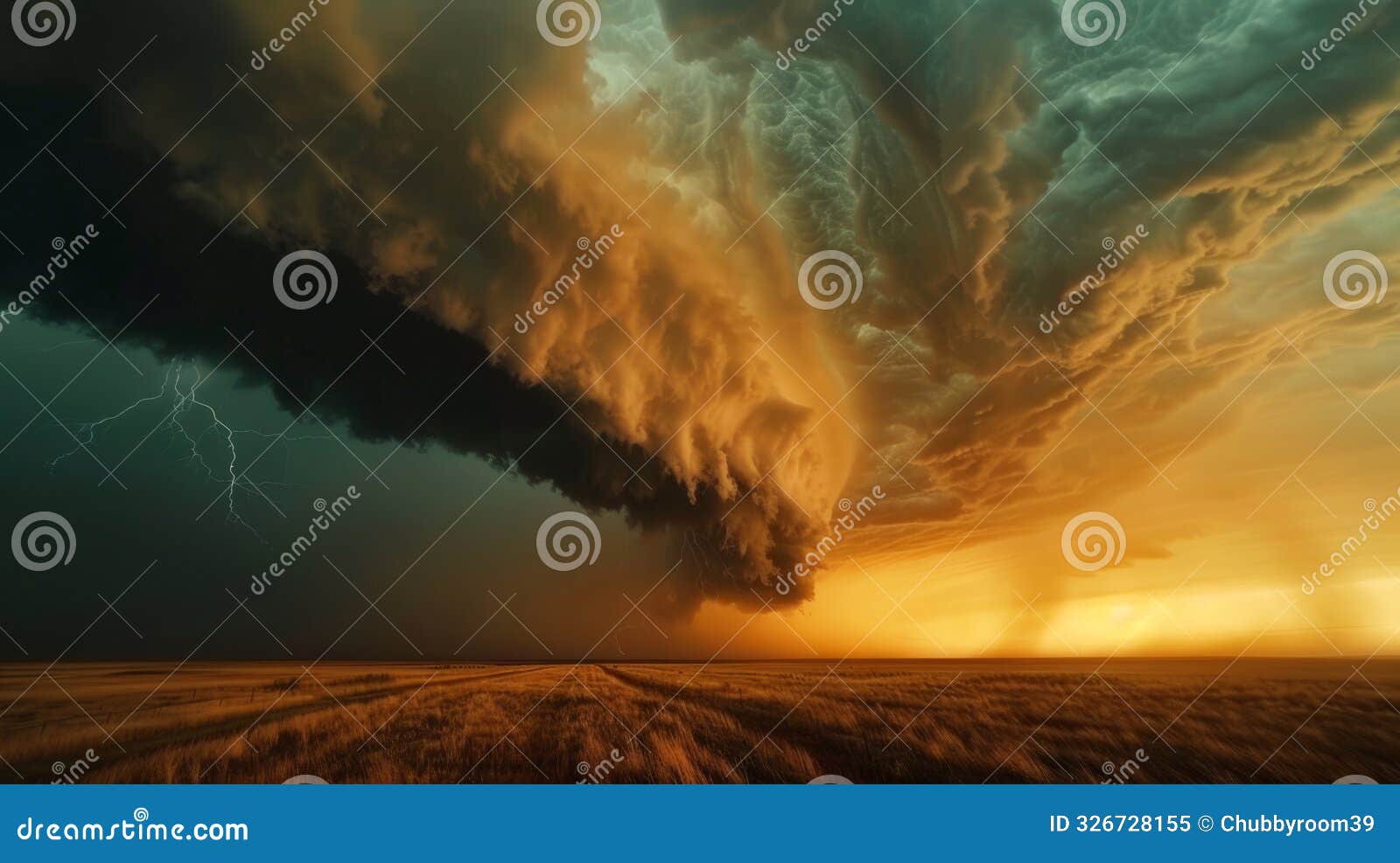 A Dramatic Storm Scene with a Massive Supercell Thunderstorm Dominating ...