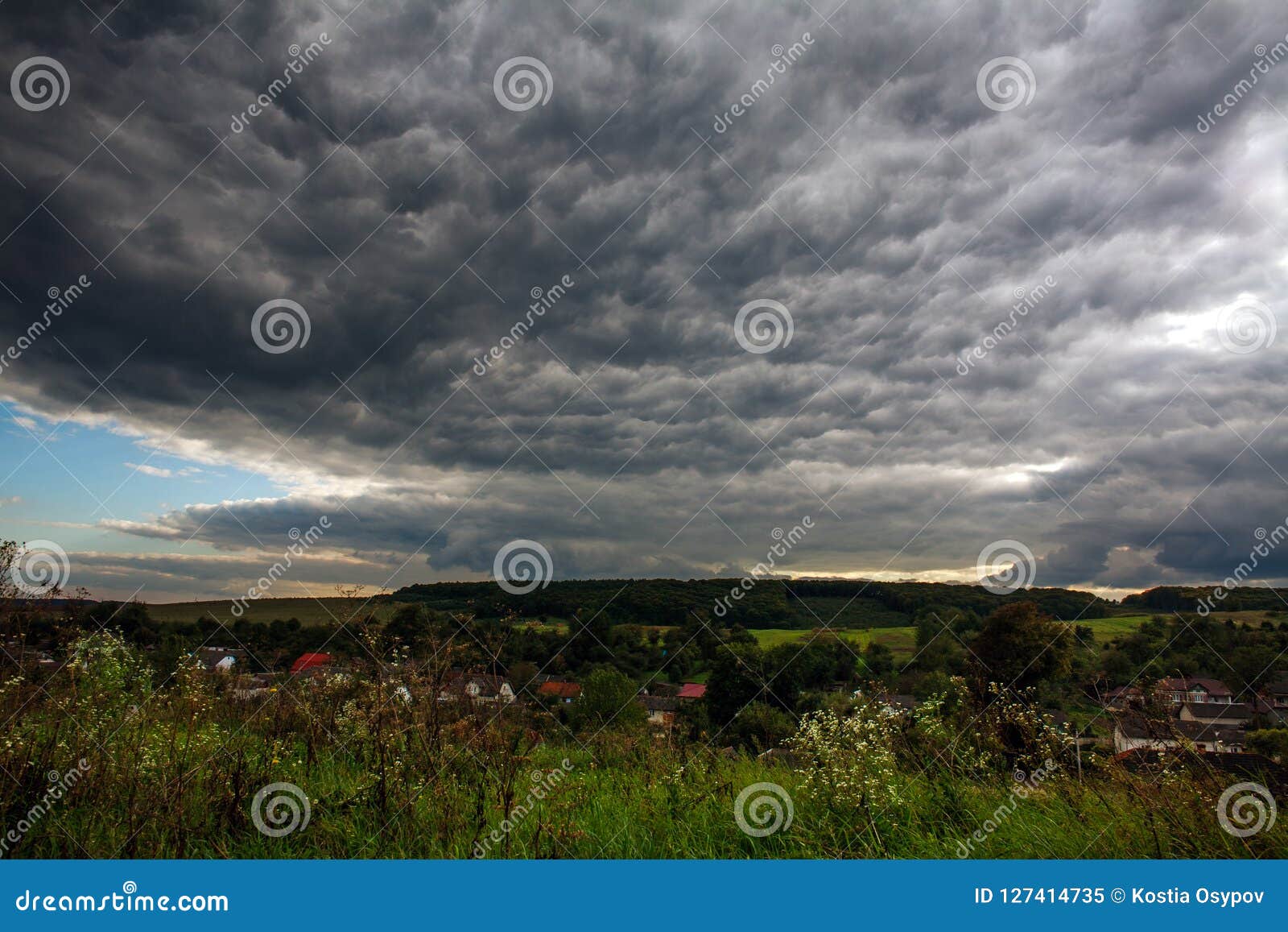 Dramatic Storm Sky Above Village and Forest Stormy Weather Stock Image ...