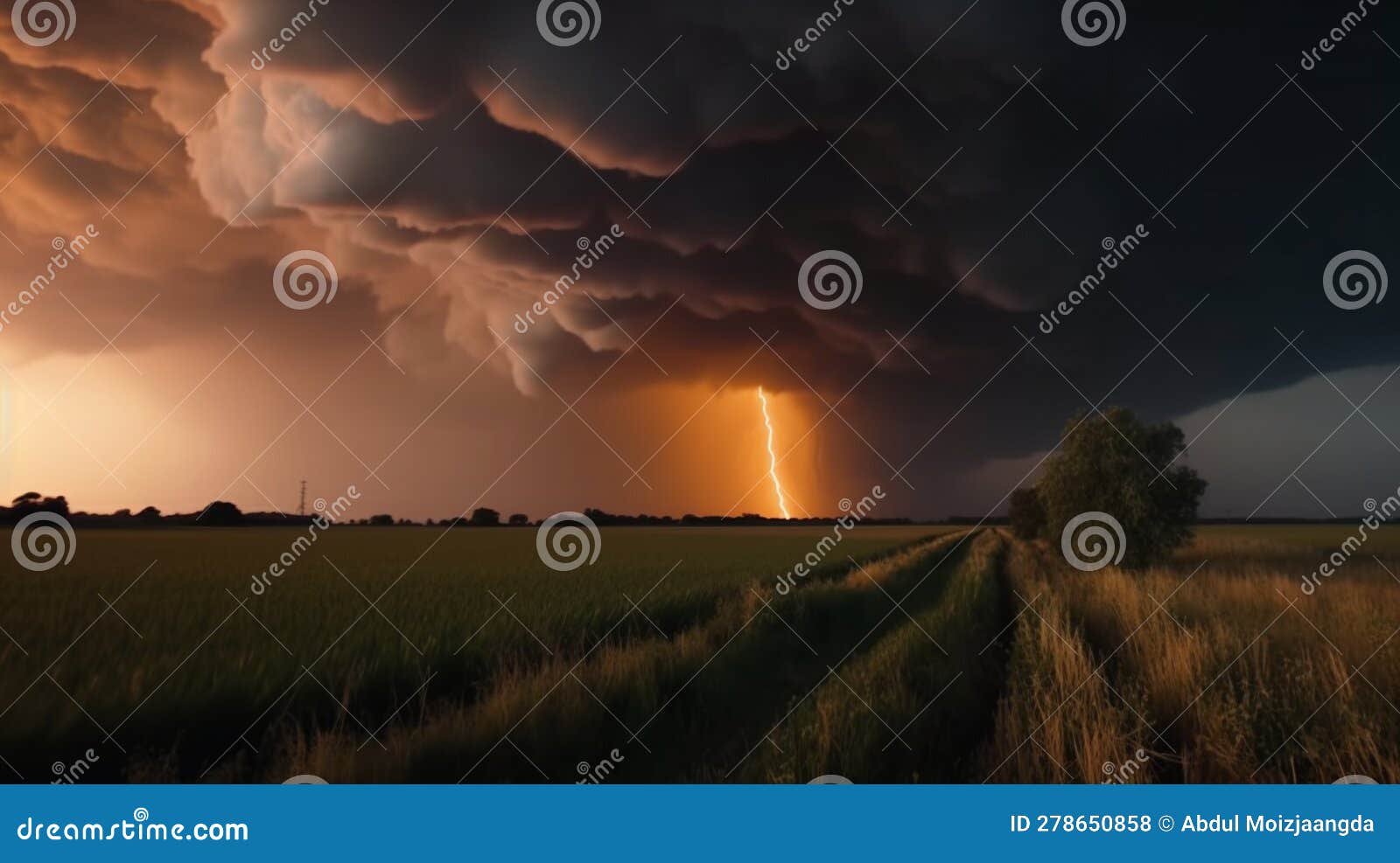 A Dramatic Storm at Sunset Producing a Powerful Tornado Countryside ...
