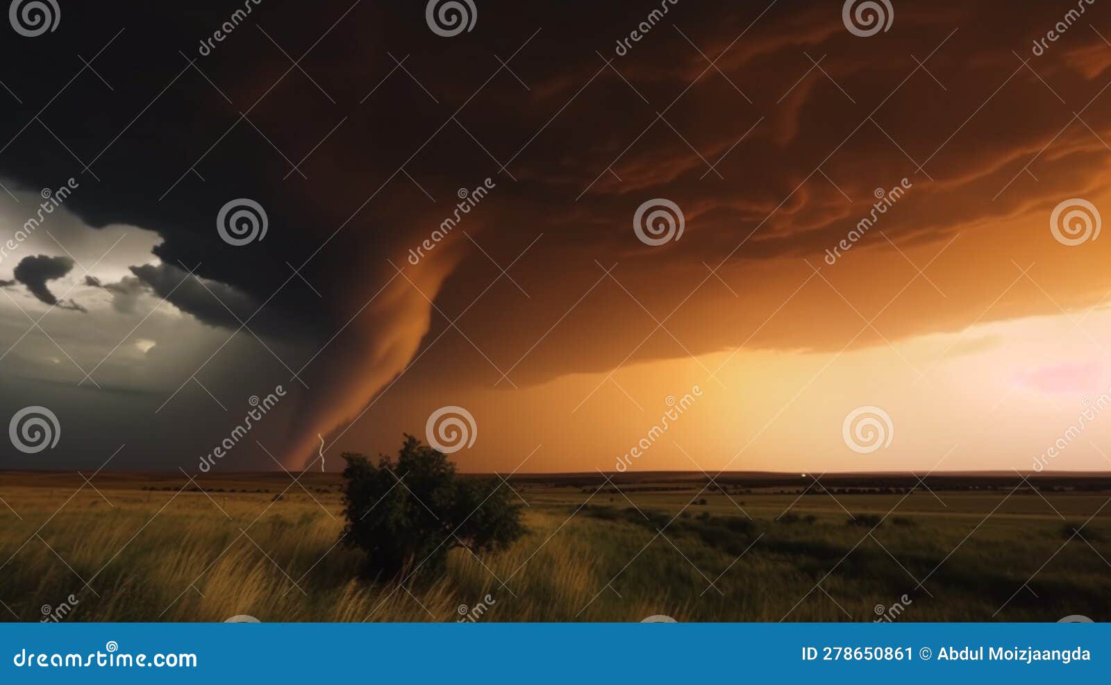 A Dramatic Storm at Sunset Producing a Powerful Tornado Countryside ...