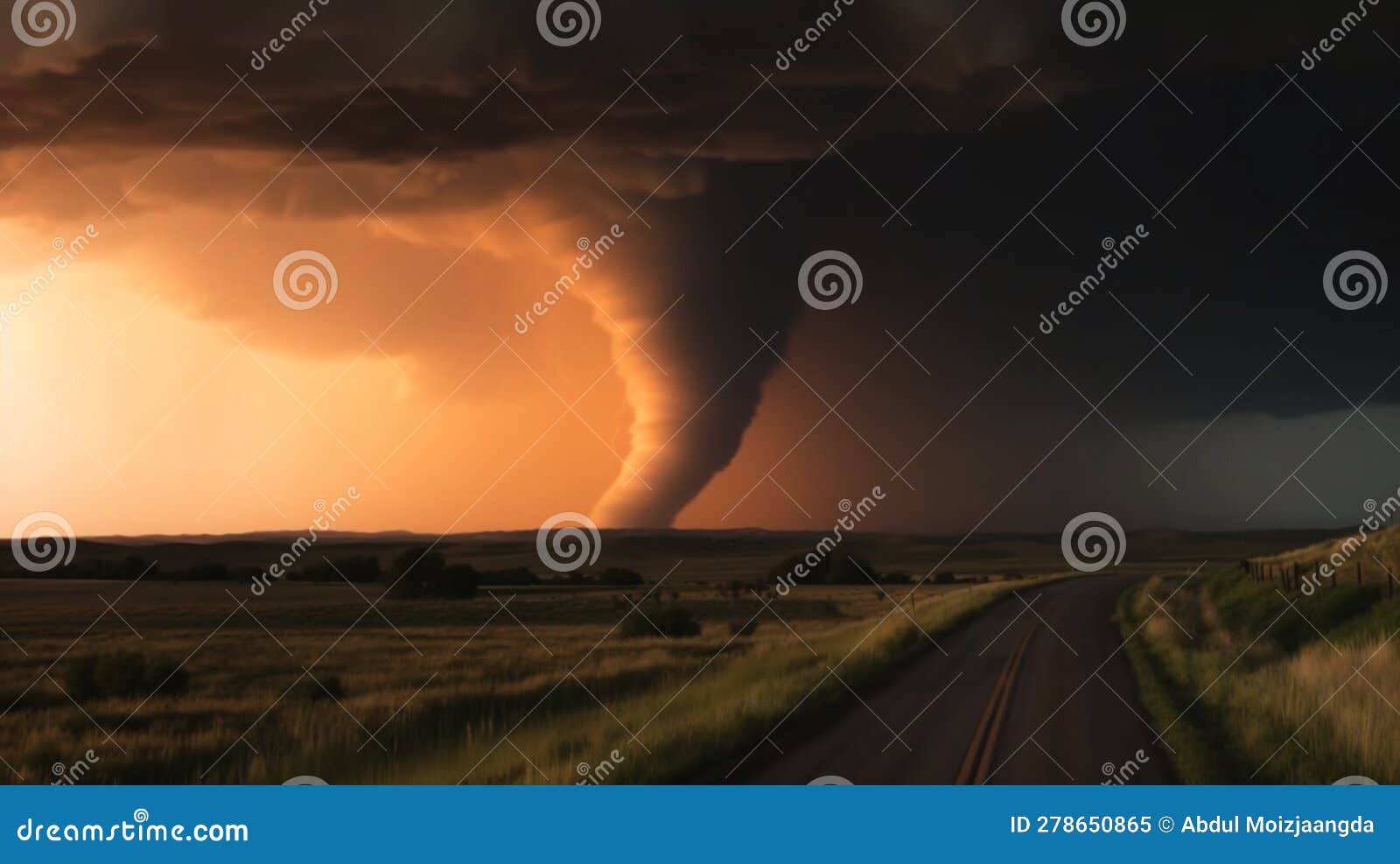 A Dramatic Storm at Sunset Producing a Powerful Tornado Countryside ...