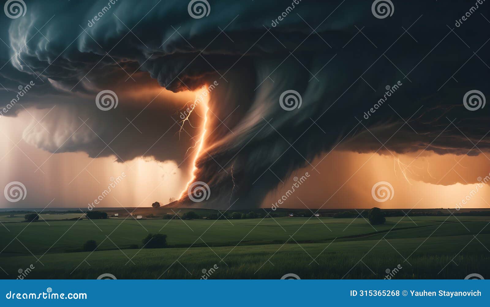A Dramatic Storm at Sunset Producing a Powerful Tornado Twisting ...