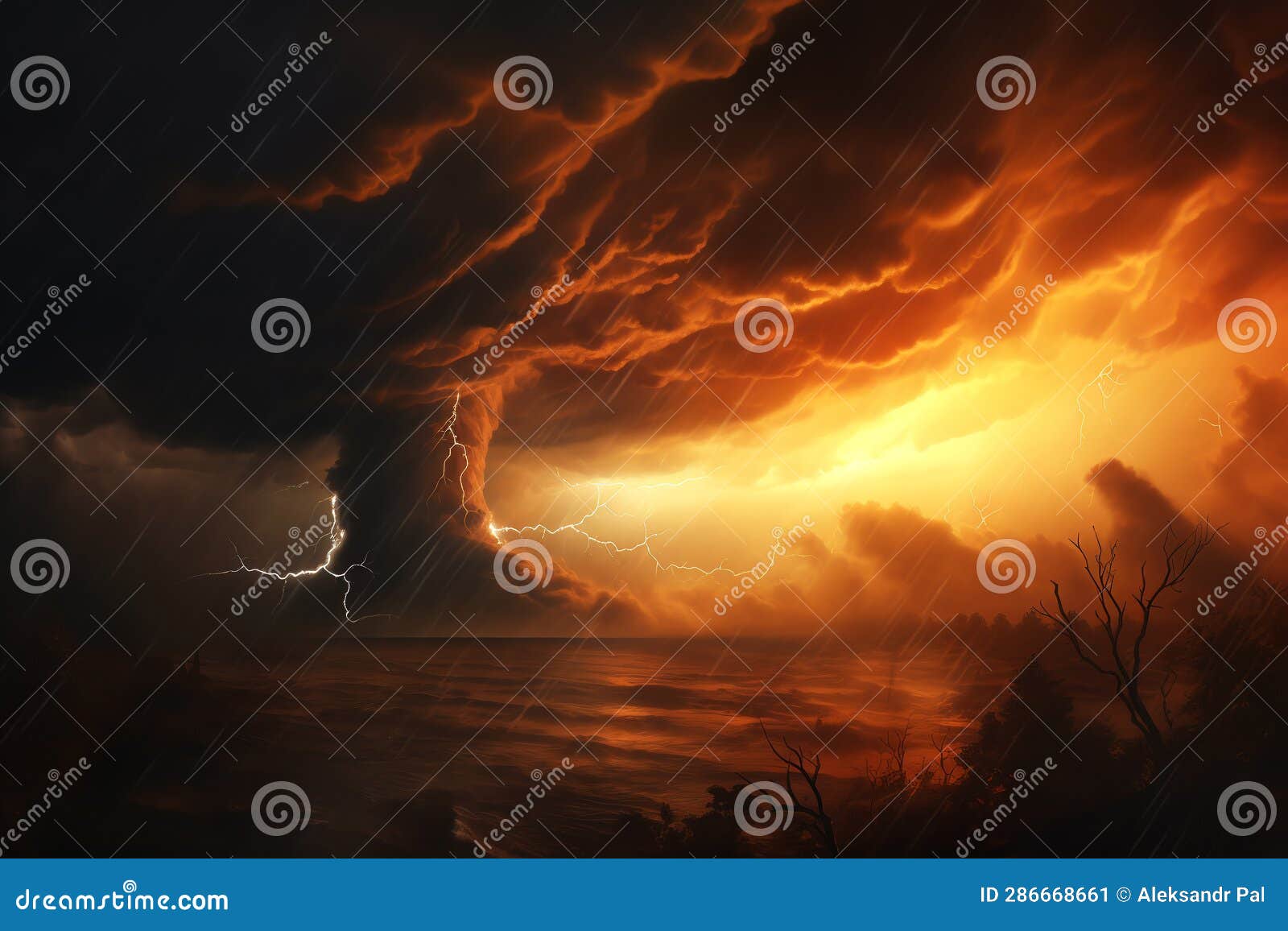 A Dramatic Storm at Sunset Producing a Powerful Tornado Twisting ...