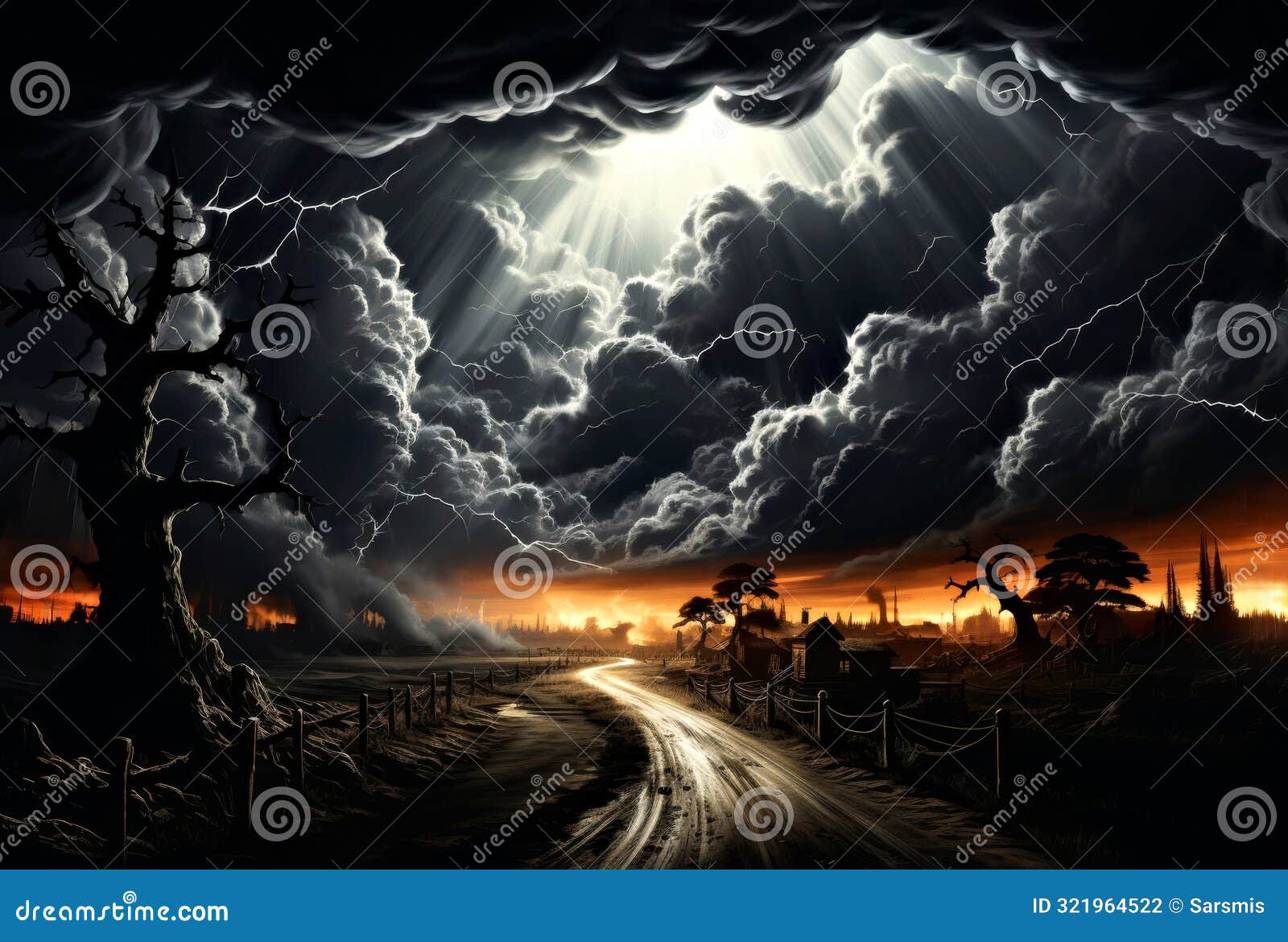 Dramatic Stormy Landscape With Lone Twisted Tree Royalty-Free Stock ...