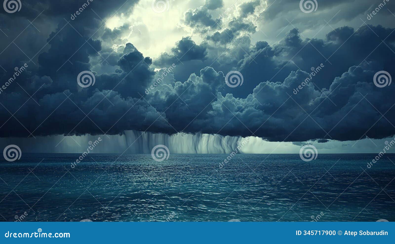 Dramatic Stormy Ocean Scene with Dark Clouds and Heavy Rain Stock Photo ...