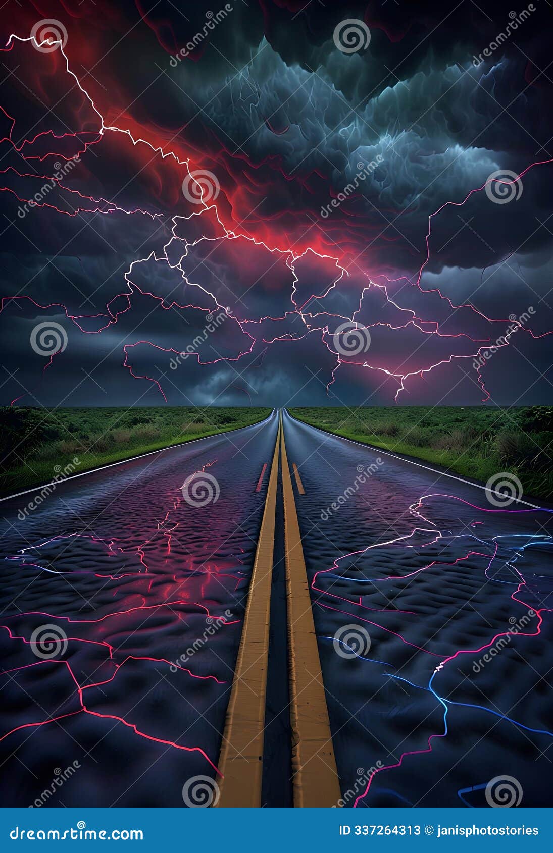 Dramatic Stormy Road with Dark Sky and Lightning, Powerful Scenes ...