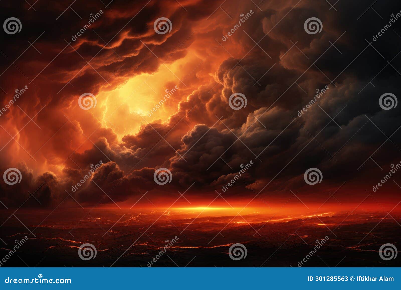 Dramatic Stormy Sky with Glowing Clouds. 3d Render, a Fire Hurricane ...