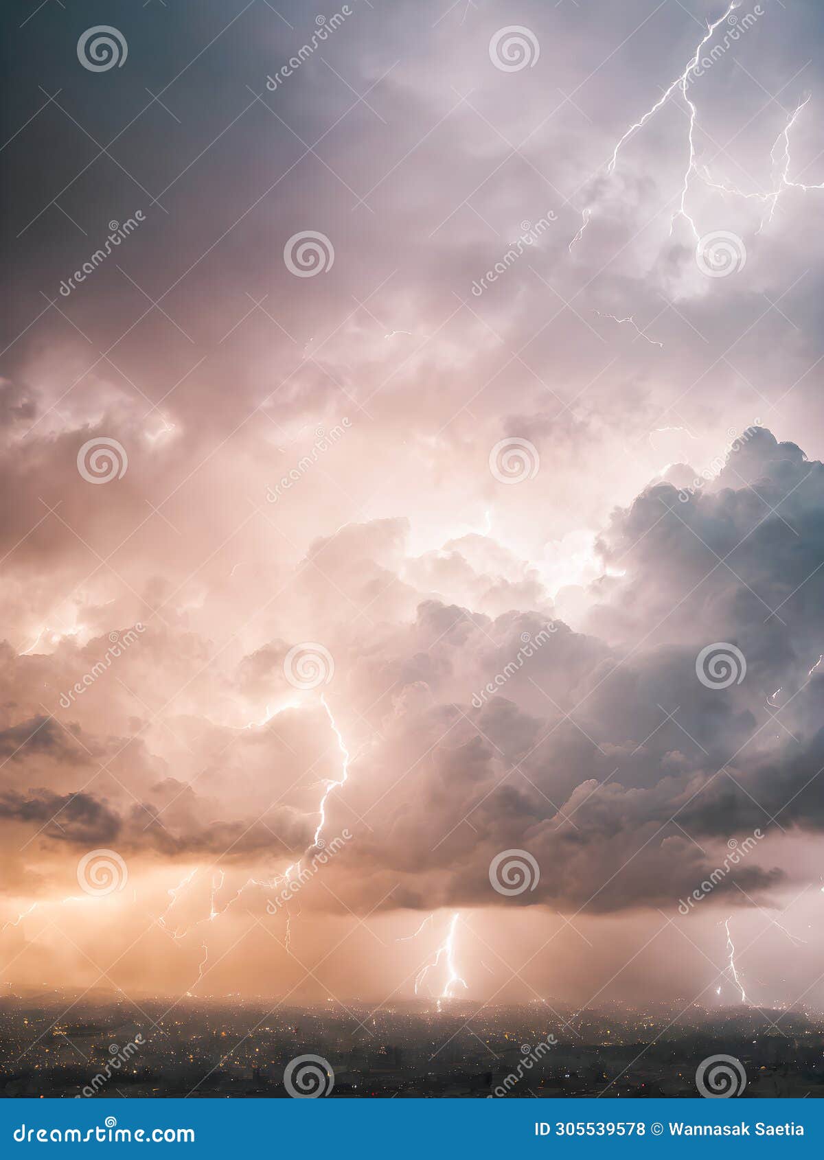 Sky with Lightning and Thunderclouds Stock Illustration - Illustration ...