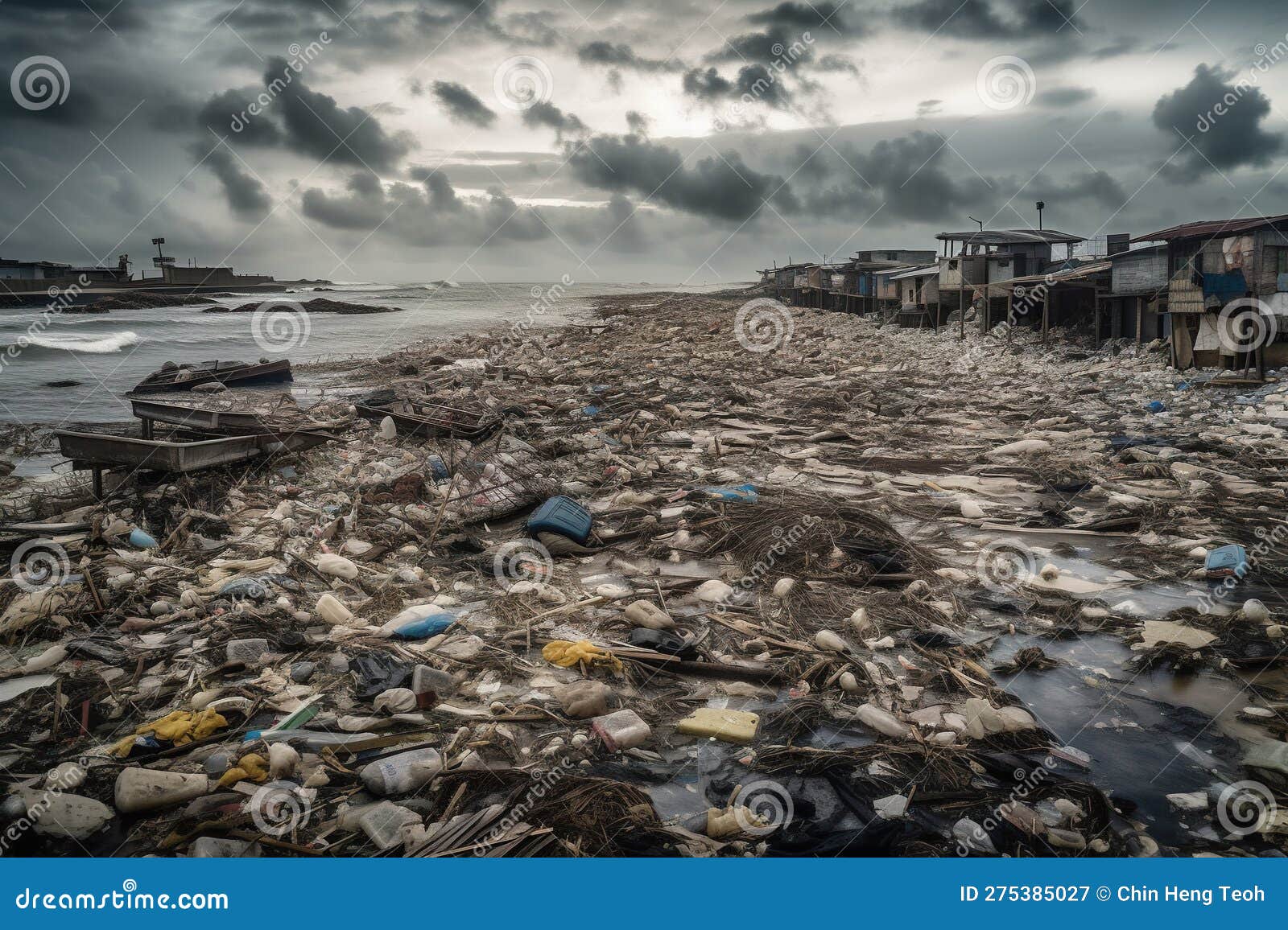 Polluted Beach At Dawn Vector Illustration | CartoonDealer.com #196420672
