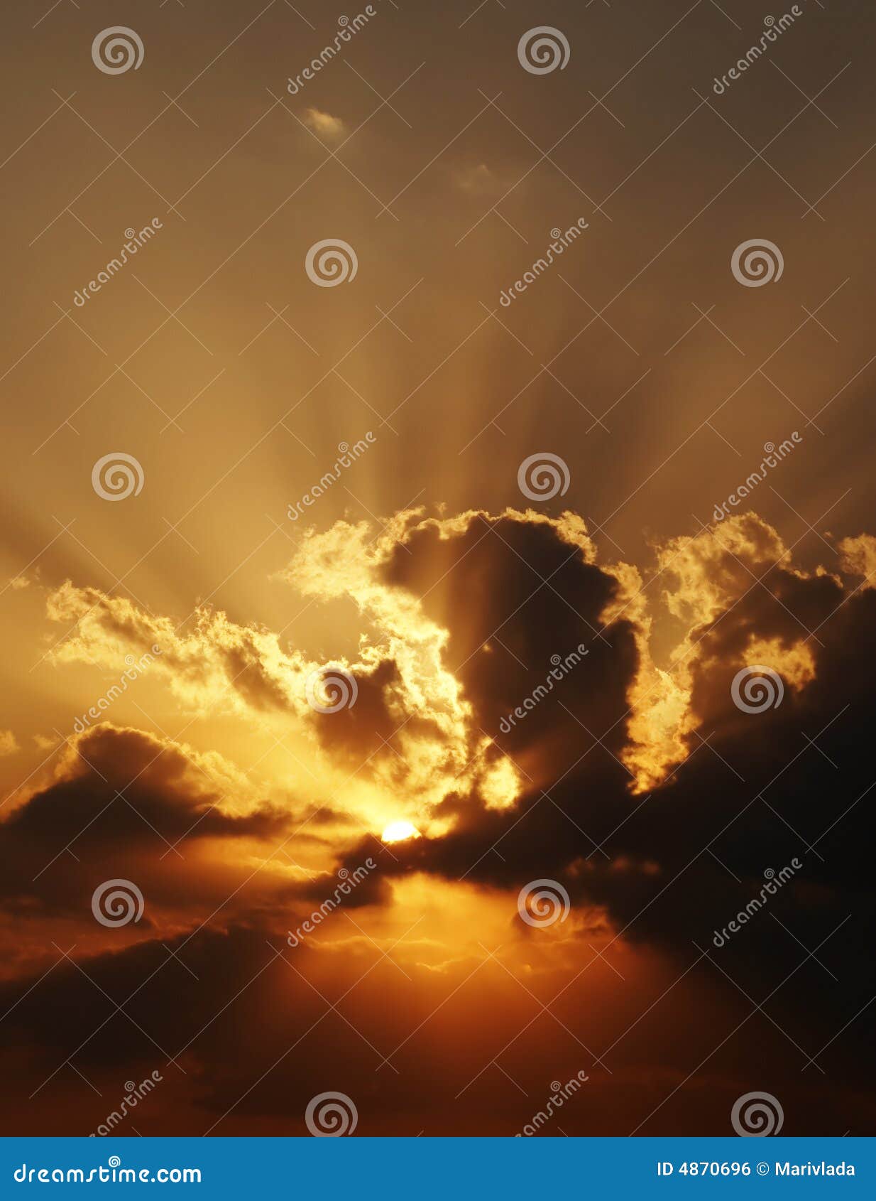 Dramatic Sundown Scene with Dark Clouds and Rays Stock Photo - Image of ...