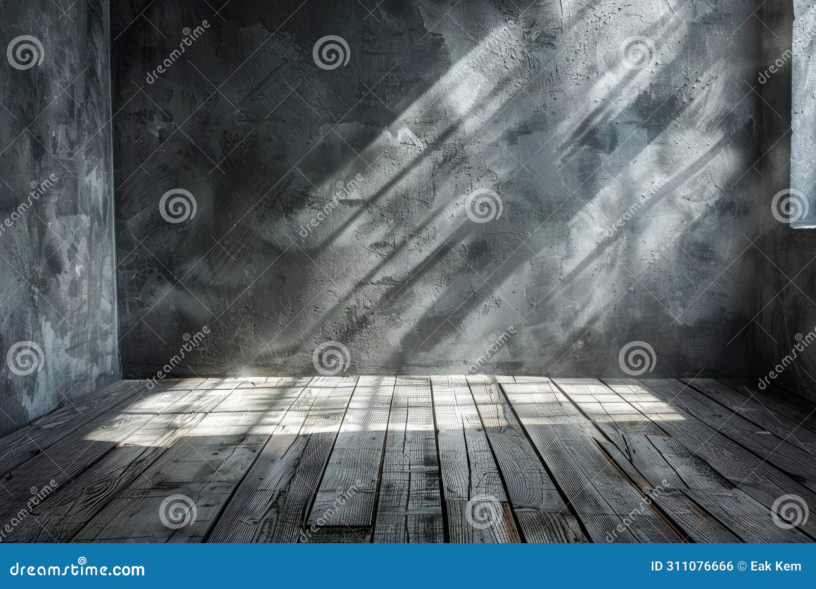 Dramatic Sunlight Shadows Casting Over an Empty Wooden Floor Room with ...