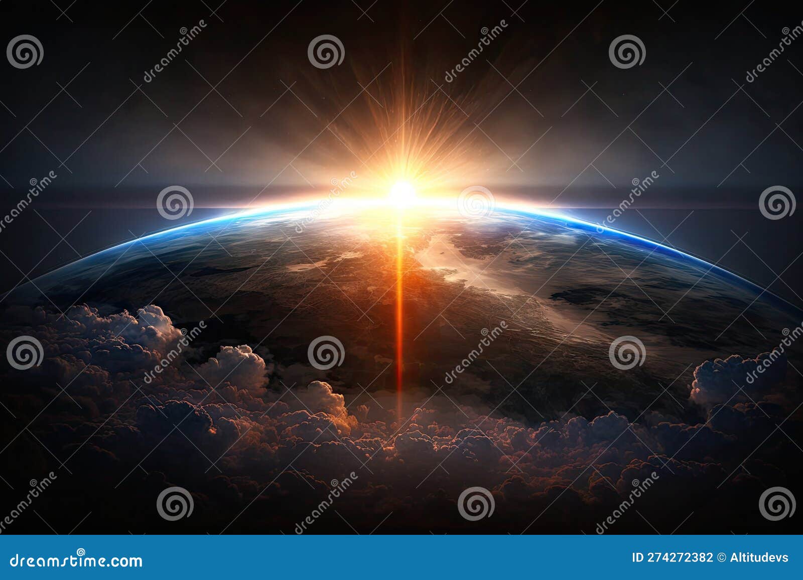 A Dramatic Sunrise Over the Globe, with Rays of Light Illuminating ...