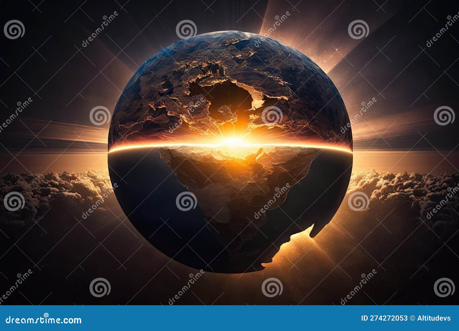 A Dramatic Sunrise Over a Globe, with Rays of Light Illuminating the ...