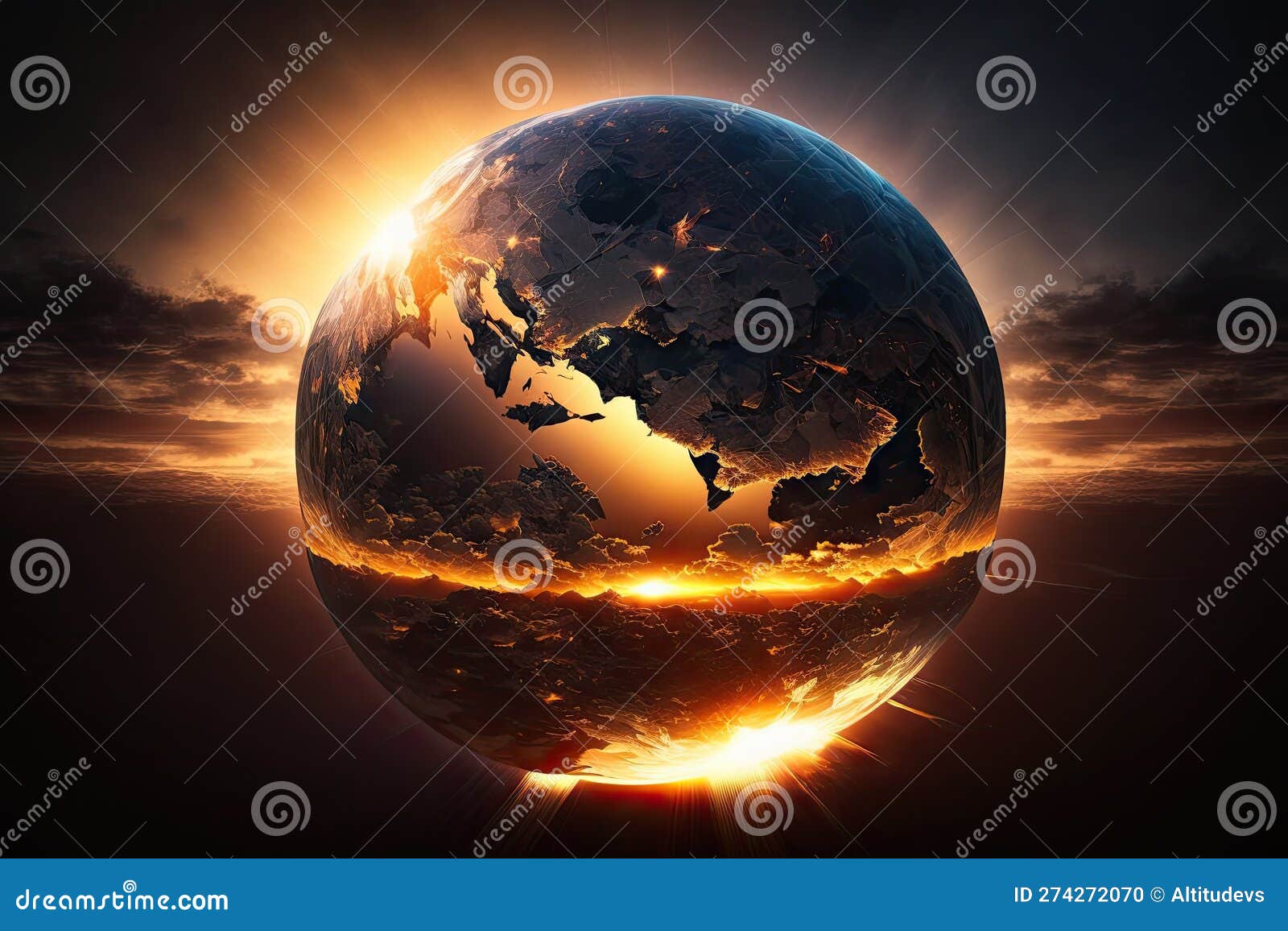 A Dramatic Sunrise Over a Globe, with Rays of Light Illuminating the ...