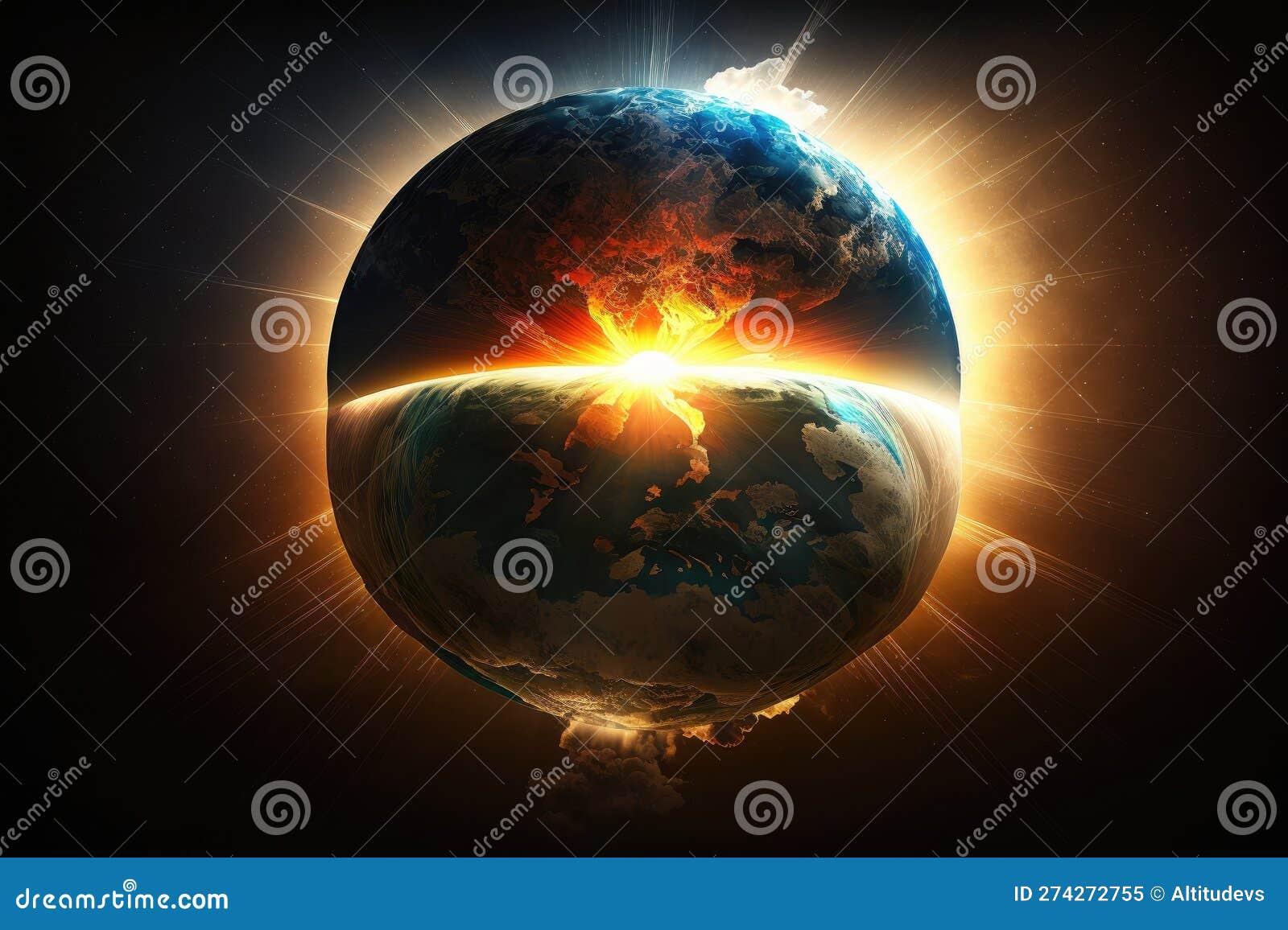 A Dramatic Sunrise Over a Globe, with Rays of Light Illuminating the ...