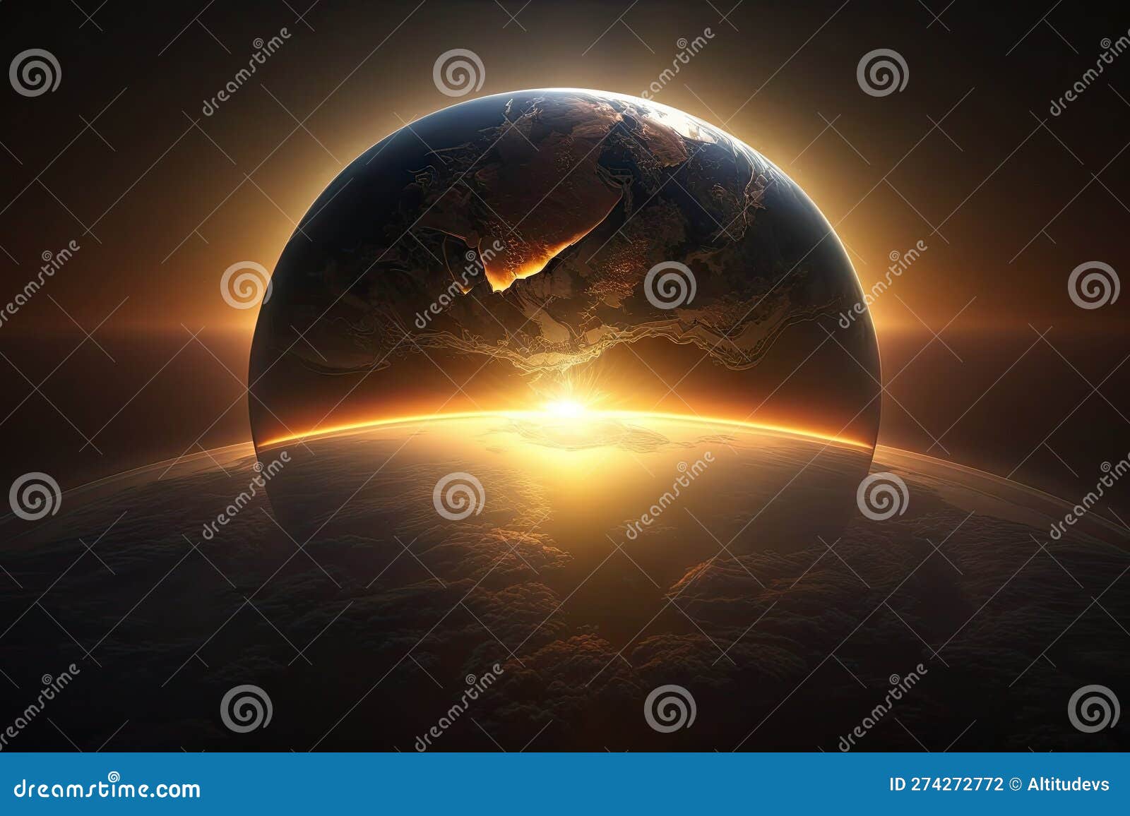 A Dramatic Sunrise Over a Globe, with Rays of Light Illuminating the ...