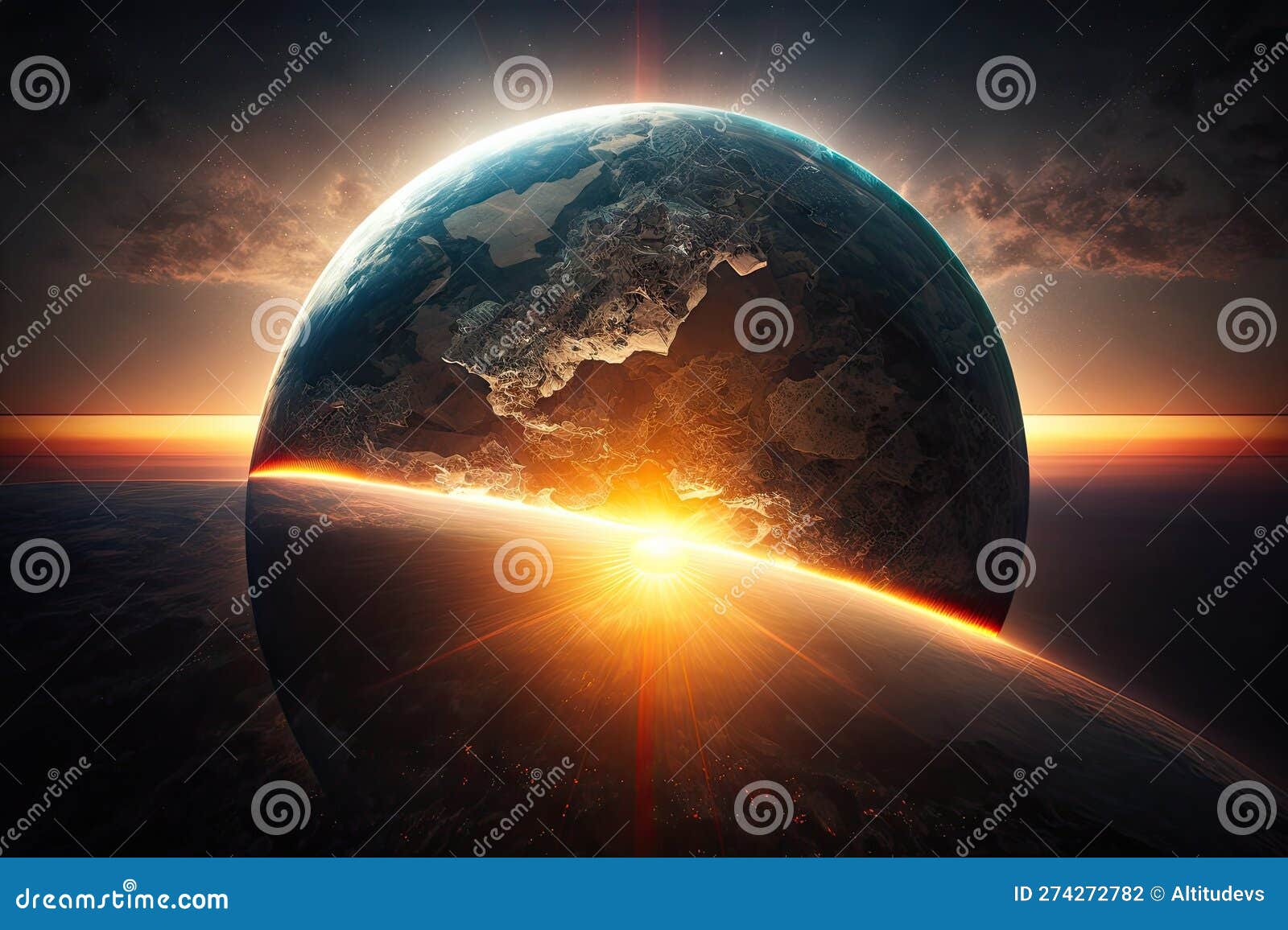A Dramatic Sunrise Over a Globe, with Rays of Light Illuminating the ...