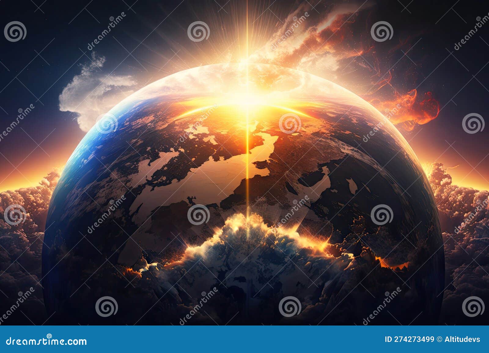 A Dramatic Sunrise Over a Globe, with Rays of Light Illuminating the ...