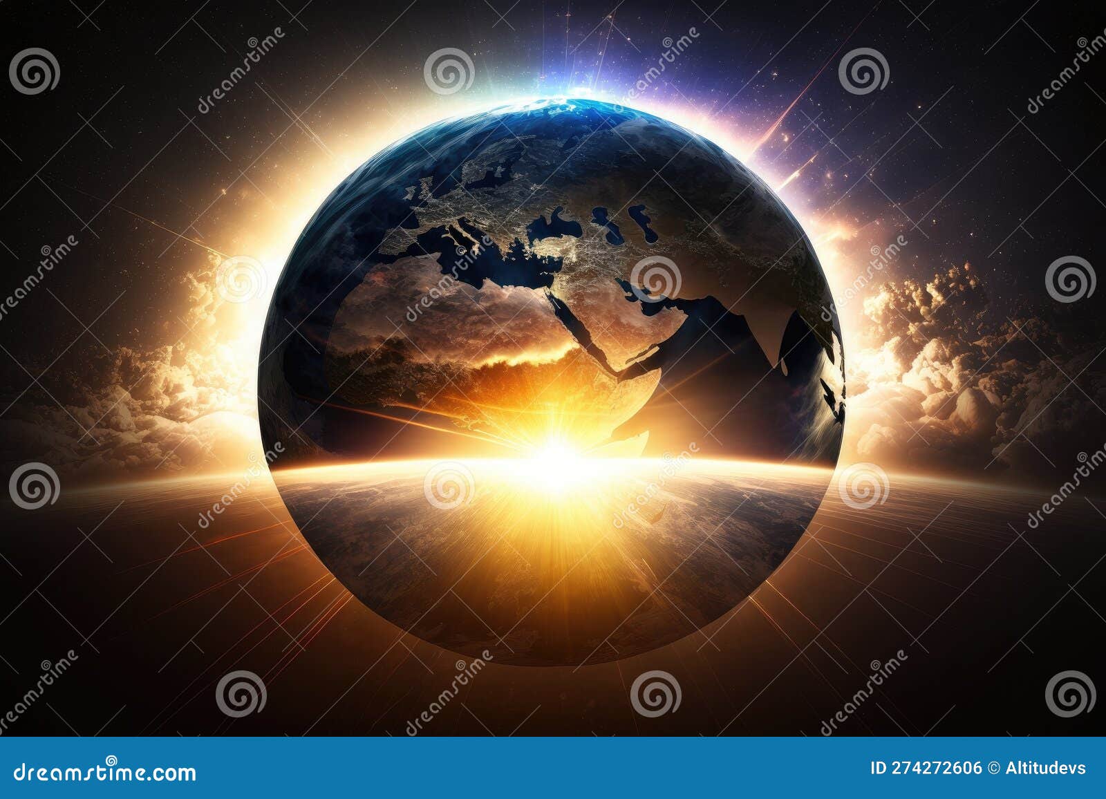 A Dramatic Sunrise Over a Globe, with Rays of Light Illuminating the ...