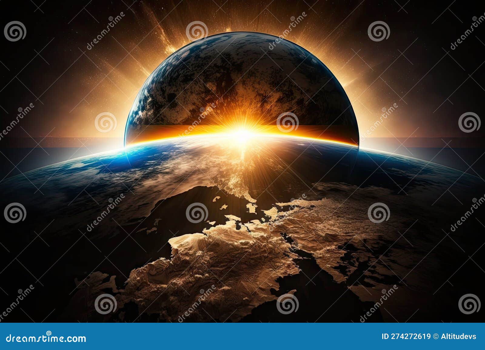 A Dramatic Sunrise Over a Globe, with Rays of Light Illuminating the ...