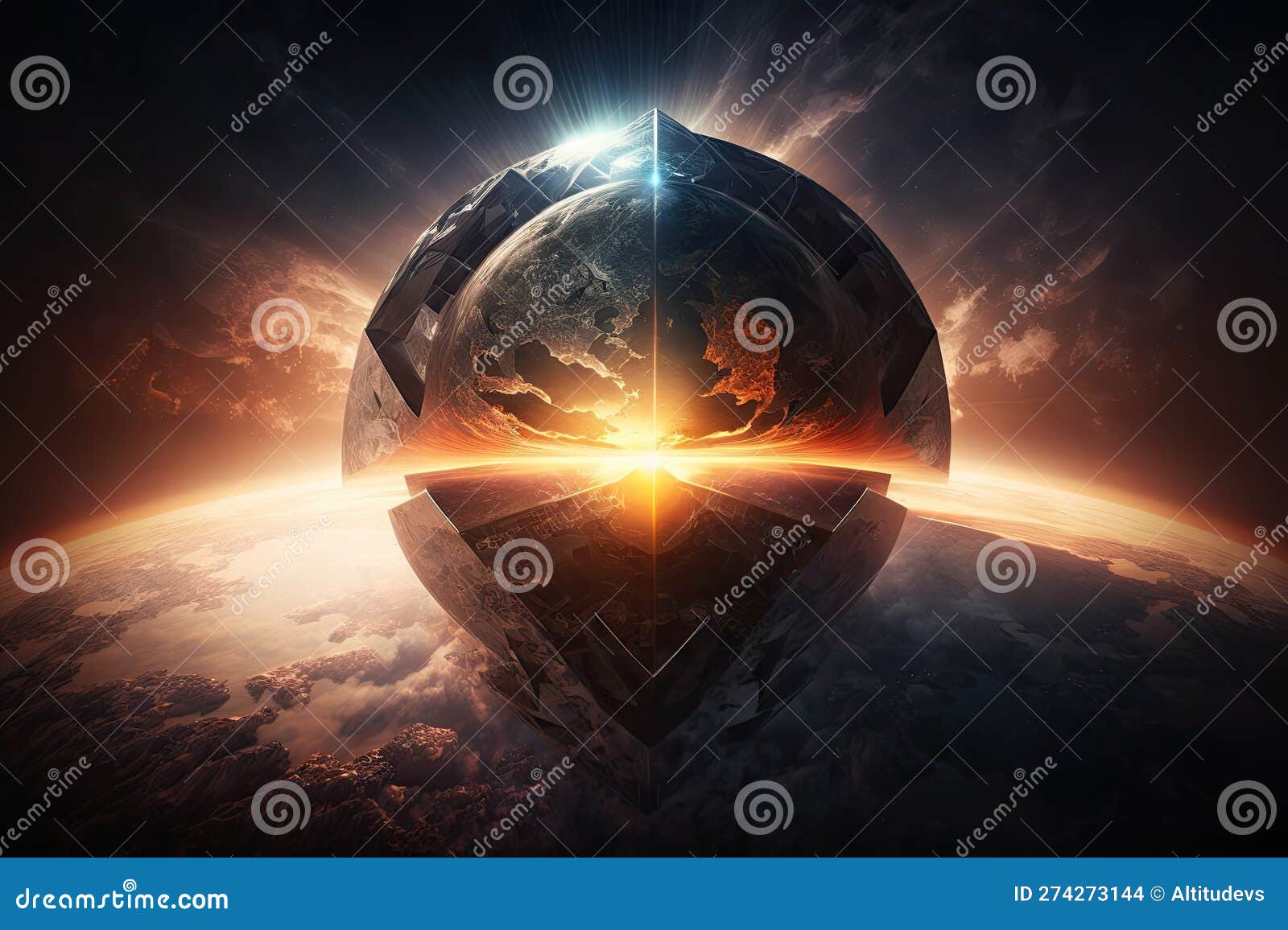 A Dramatic Sunrise Over a Globe, with Rays of Light Streaming through ...