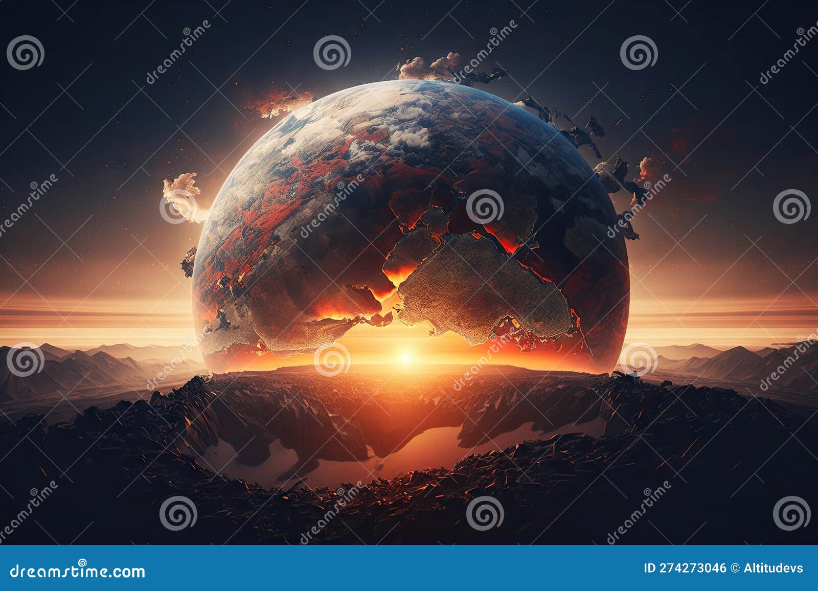 A Dramatic Sunrise Over a Globe, with Rays of Sunlight Illuminating the ...