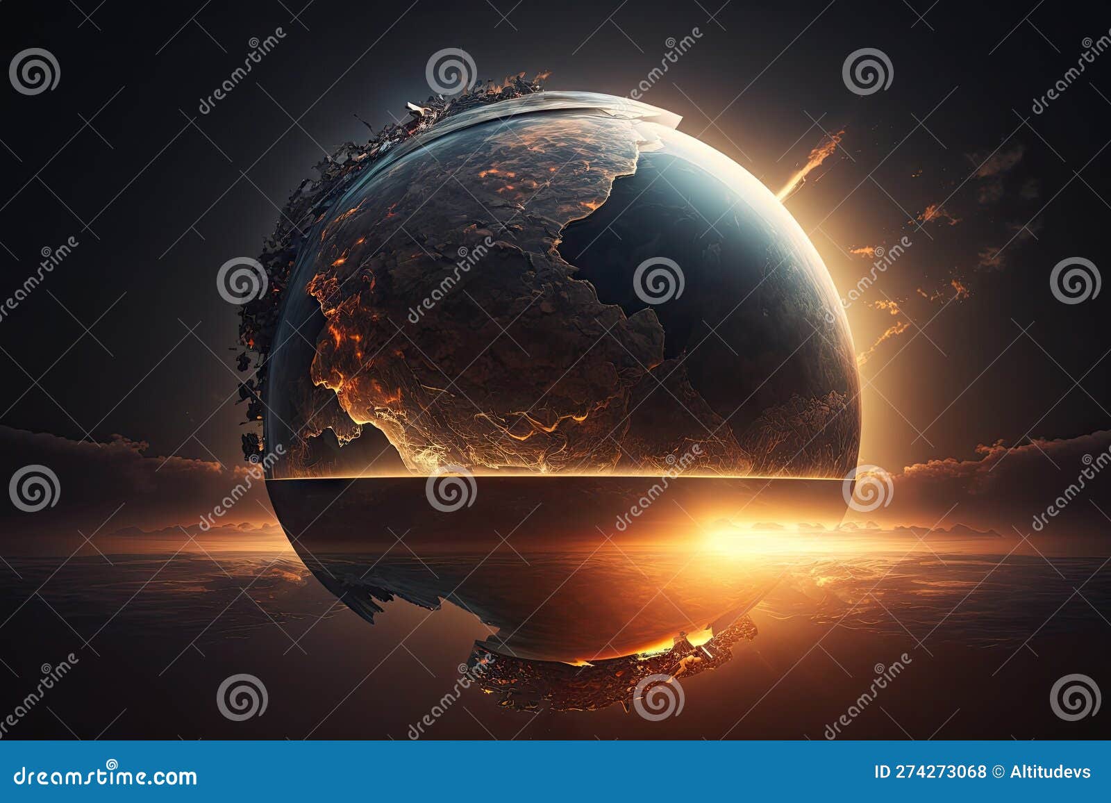 A Dramatic Sunrise Over a Globe, with Rays of Sunlight Illuminating the ...