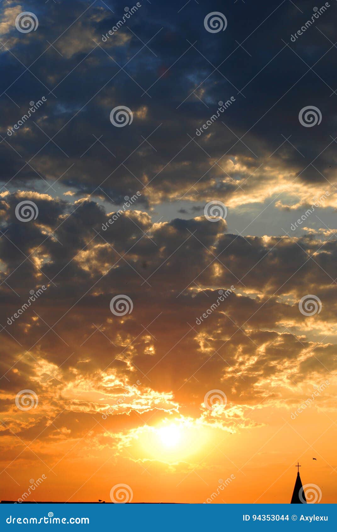 Dramatic sunrise stock photo. Image of cross, background - 94353044