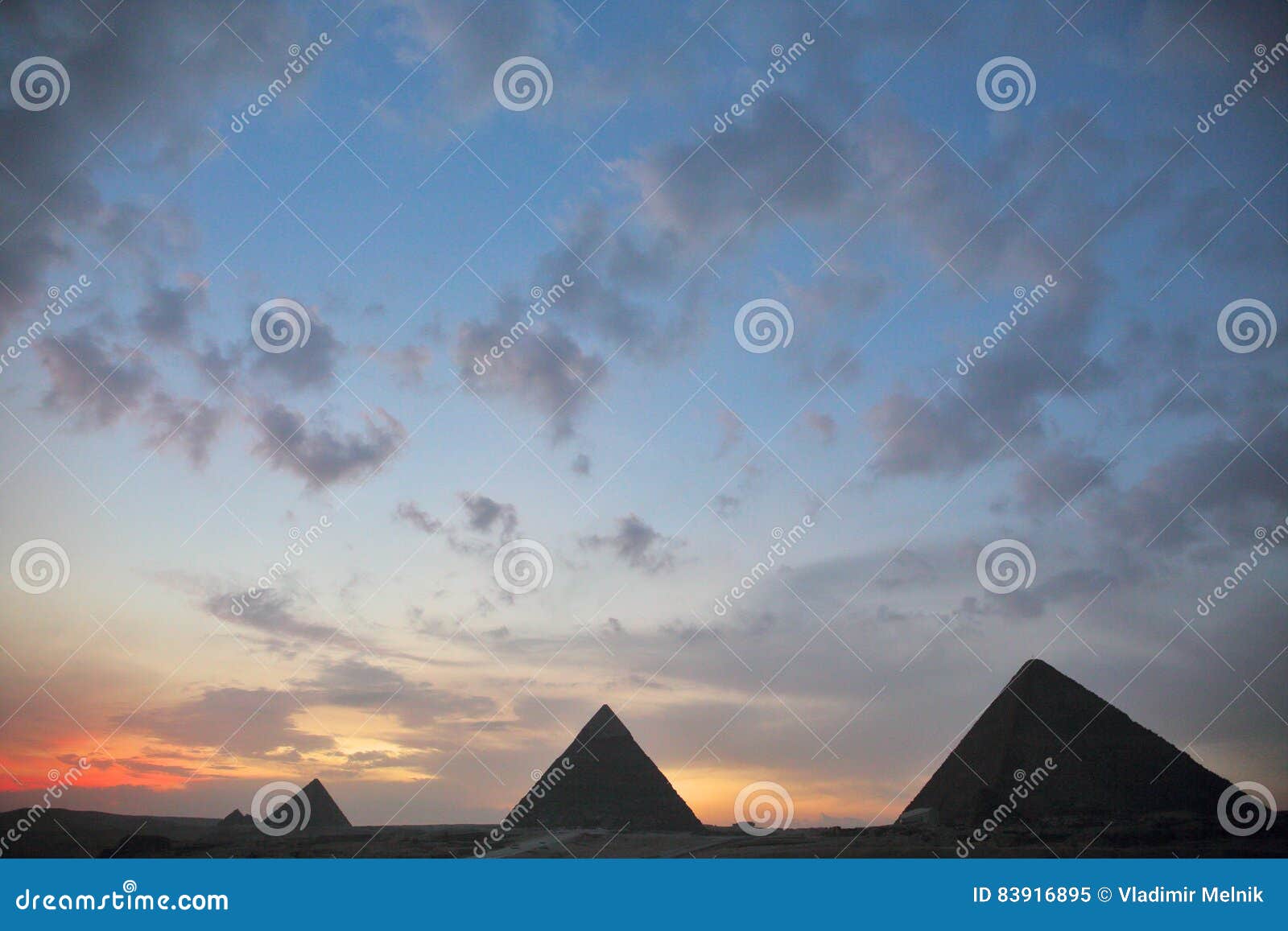Sunset Behind Distant Egyptian Pyramids Stock Image - Image of history ...