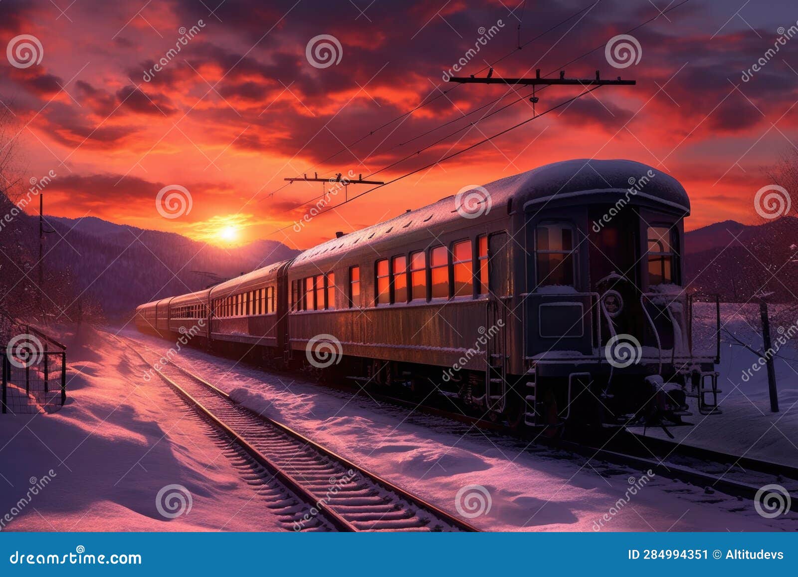 Dramatic Sunset Behind the Polar Express Train in Winter Stock ...