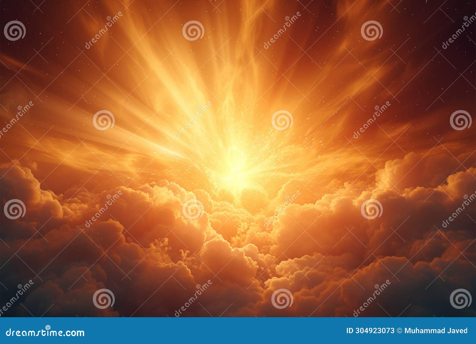 Dramatic Sunset Burst Cloudy Sky with Rays in 3D Illustration Stock ...